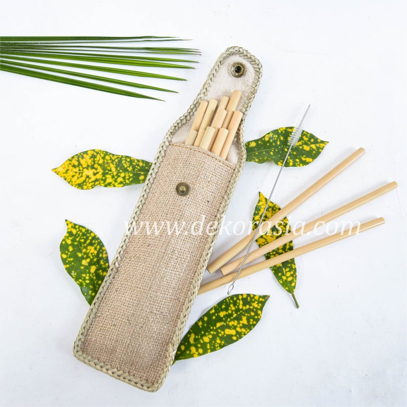 Bamboo Straw Set with Button Special Case